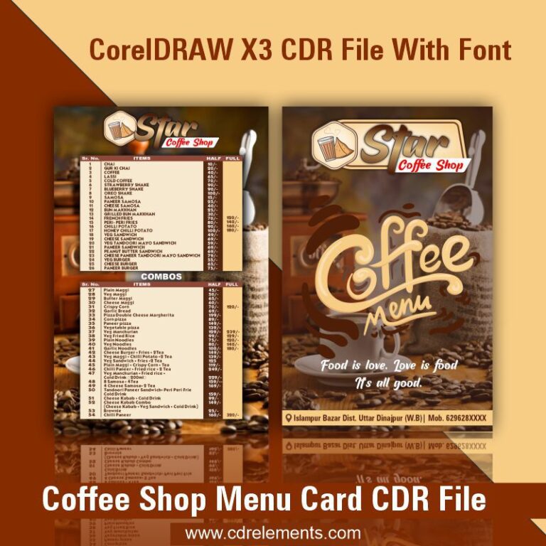 Coffee Shop Menu Card CDR File » Cdrelements.com