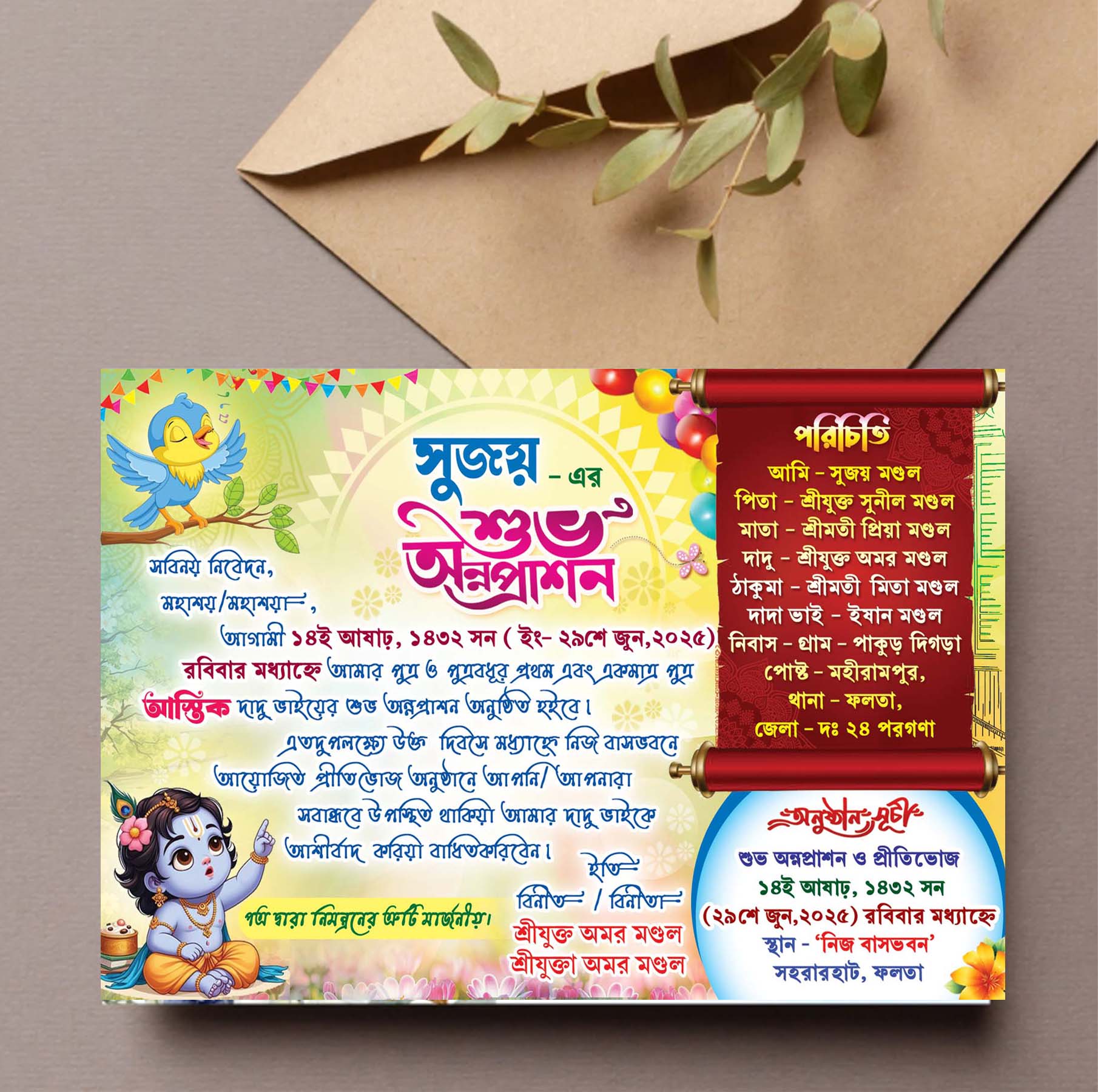 Birth Day Rice Ceremony Annaprashan Mukhebhat Birthday Invitation Card ...