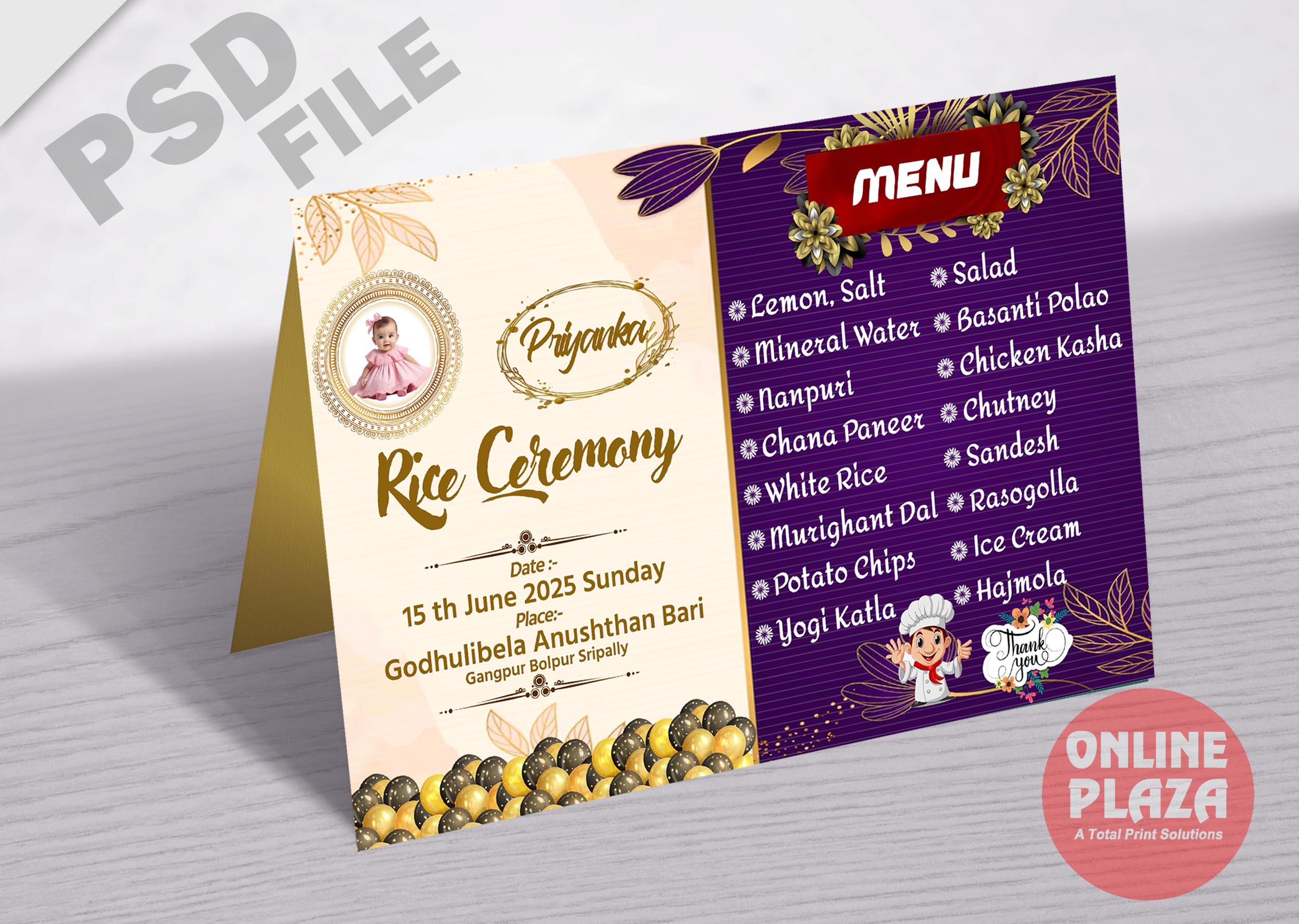 English Rice Ceremony Annaprashan Menu Card Design PSD_ON » Cdrelements.com