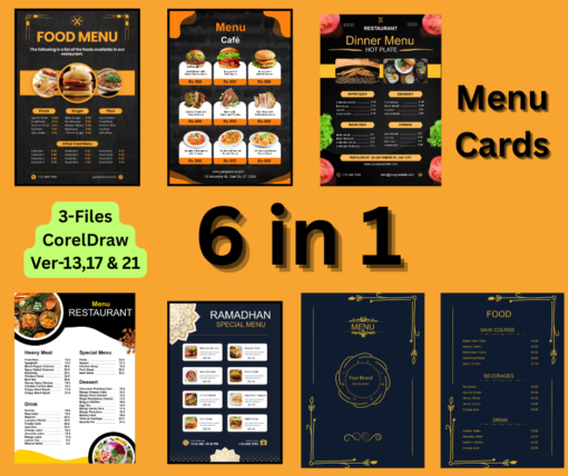 6 In 1 Menu Card Bundle CDR File » Cdrelements.com